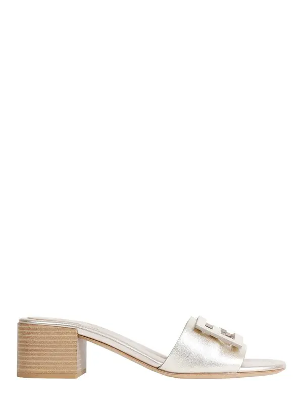Fendi Laminated Leather Block Heel Mules - Silver