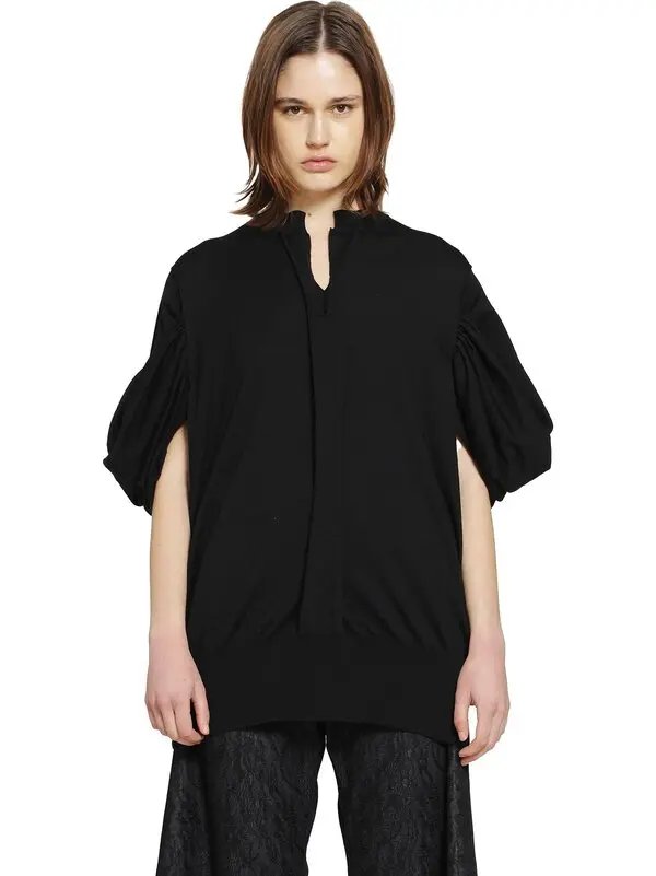 Junya Watanabe V-neck Wool Sweater With Gathered Sleeves - Black