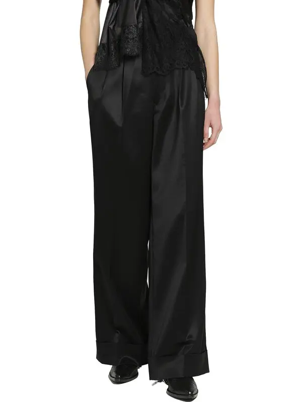 Junya Watanabe Pleated Wide-leg Satin Trousers - Black
