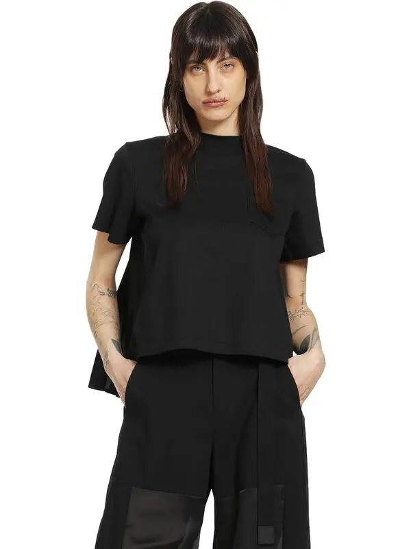Sacai Poplin X Cotton Jersey T-shirt With Pleated Back - Black