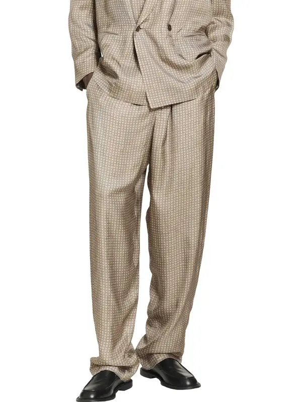 Giorgio Armani Viscose Check Jacquard Trousers - Beige