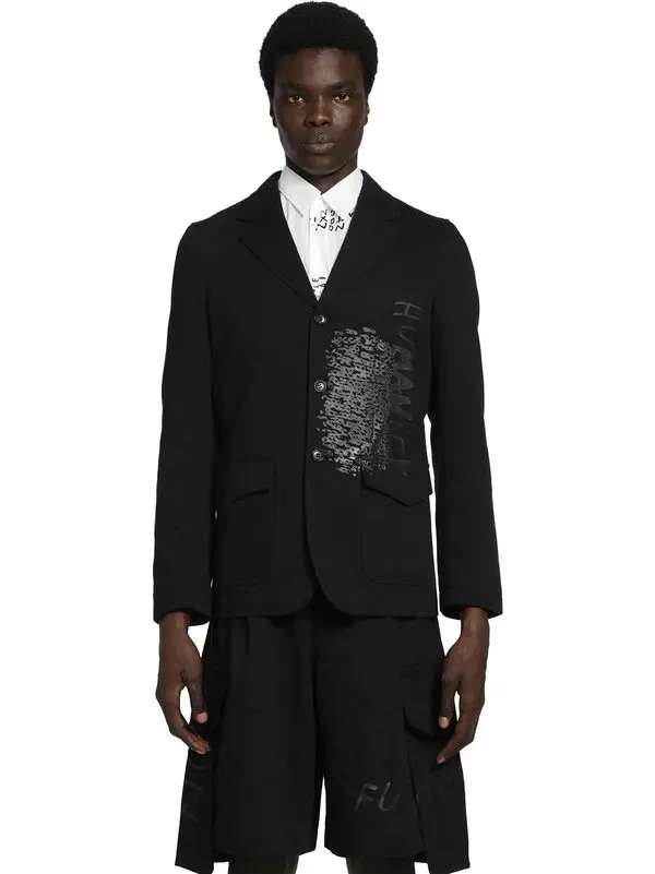 Comme Des Garçons Black Cotton Graphic Print Blazer - Blue