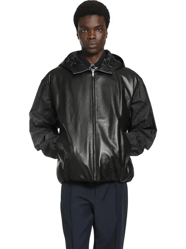 Gucci Hooded Leather Bomber Jacket - Black