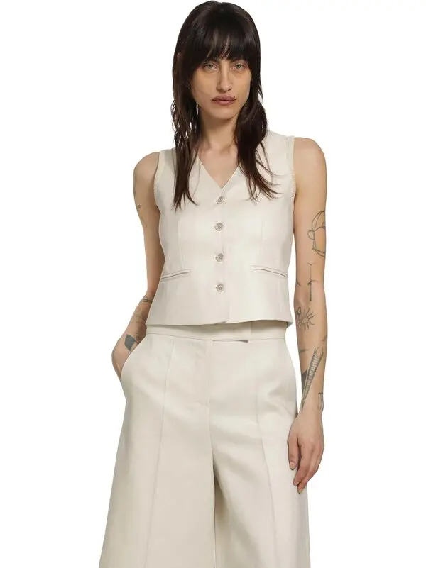 Max Mara Linen And Cable-knit Gilet - Beige