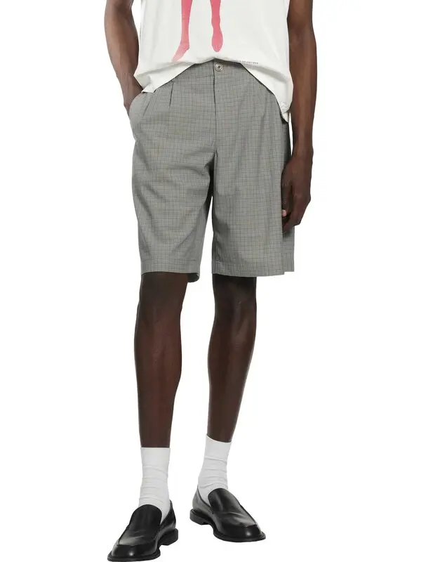 Our Legacy Frosted Moss Checked Tailored Bermuda Shorts - Grey