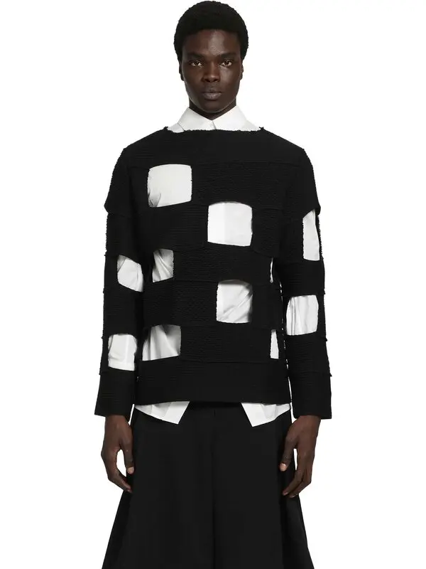 Comme Des Garçons Cut-out Cotton Nylon Knit Sweater - Black