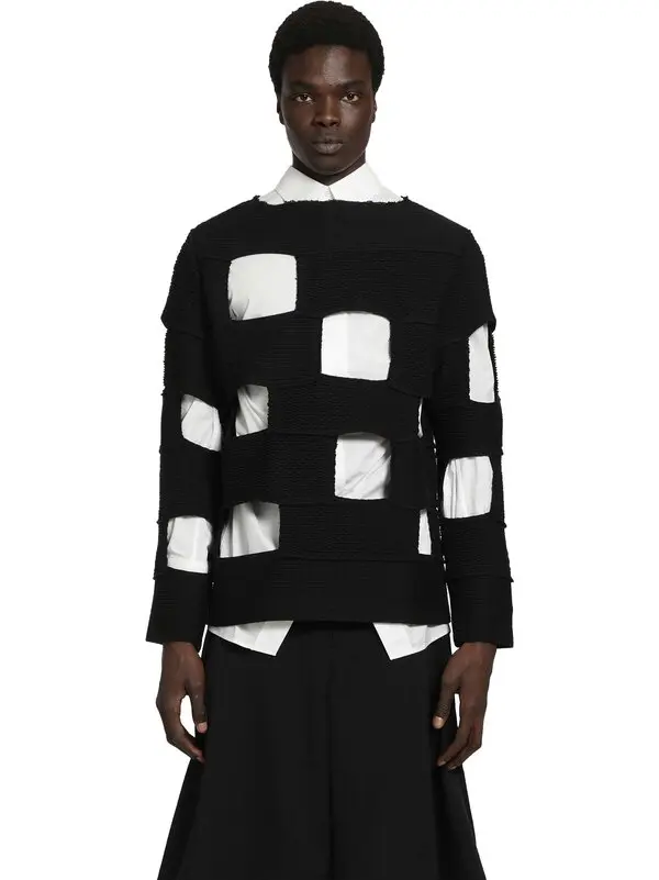 Comme Des Garçons Cut-out Cotton Nylon Knit Sweater - Black
