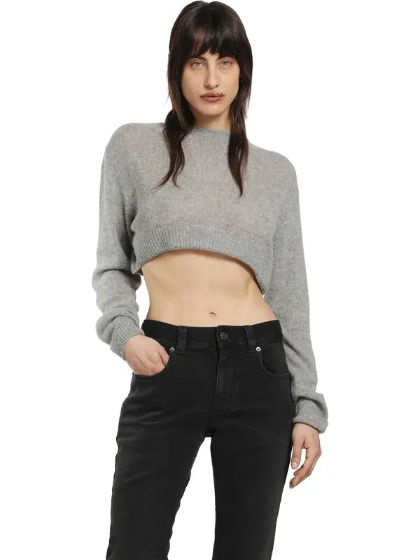 Balenciaga Cropped Cashmere Knit Crewneck Sweater - Grey