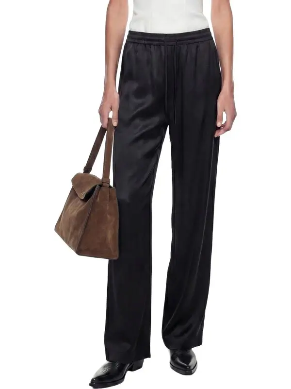 Khaite Rohen Wide Leg Satin Pants - Black