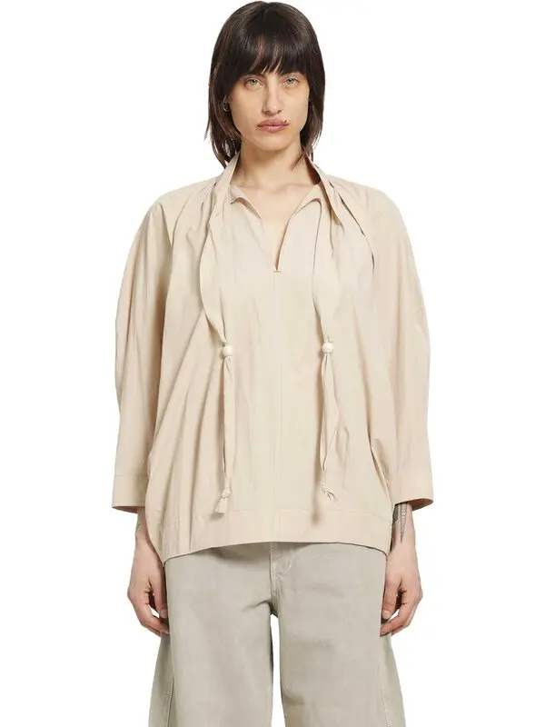 LEMAIRE Cotton Blouse With Integrated Scarf Detail - Beige