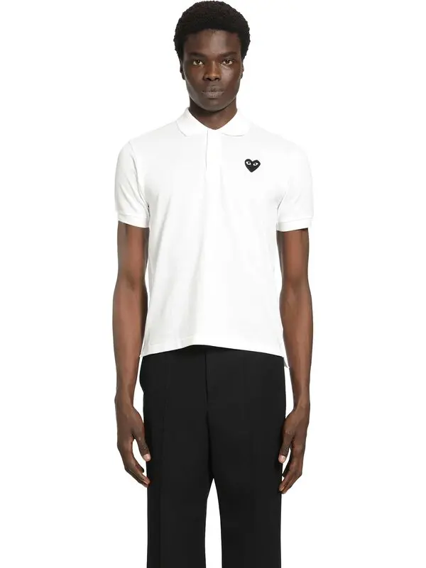 Play Comme Des Garcon Heart Cotton Piqué Polo Shirt - White