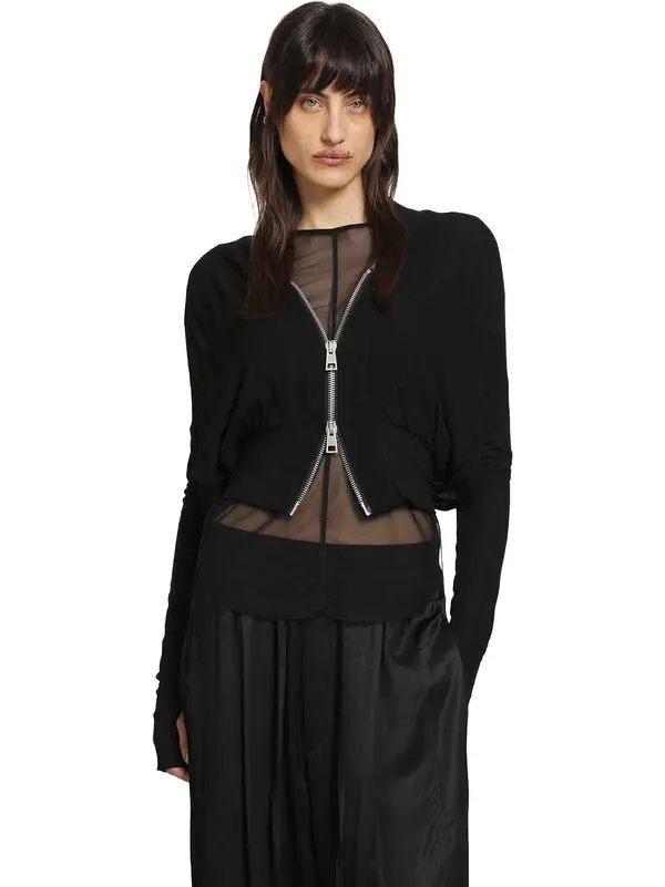 ANDREA YA AQOV Mini Bomber" With Sheer Georgette And Ribbed Sleeves - Black