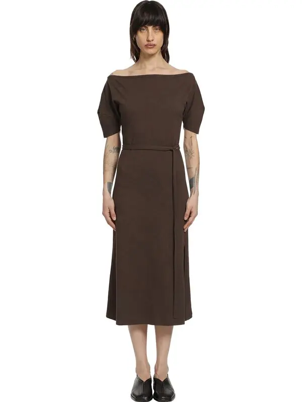 LEMAIRE Off-shoulder Midi Dress With Belt - Brown
