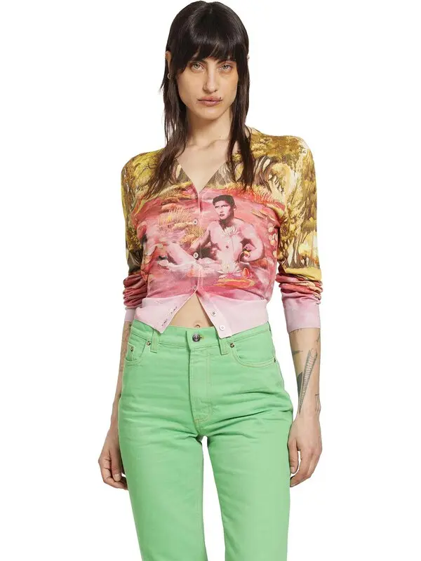 Versace Printed Silk Knit Cardigan - Pink