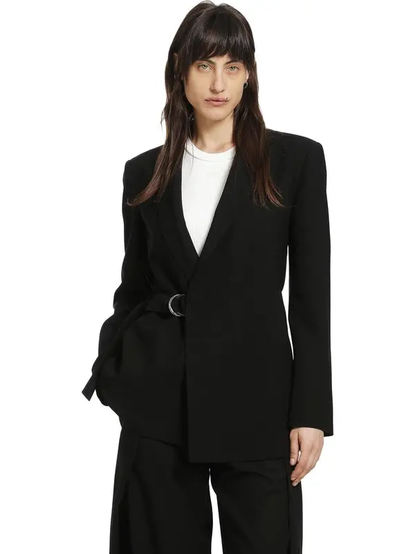 Loewe Belted Wool Wrap Jacket - Black