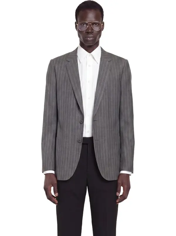 Valentino Garavani Single-breasted Blazer In Pinstripe Wool - Grey