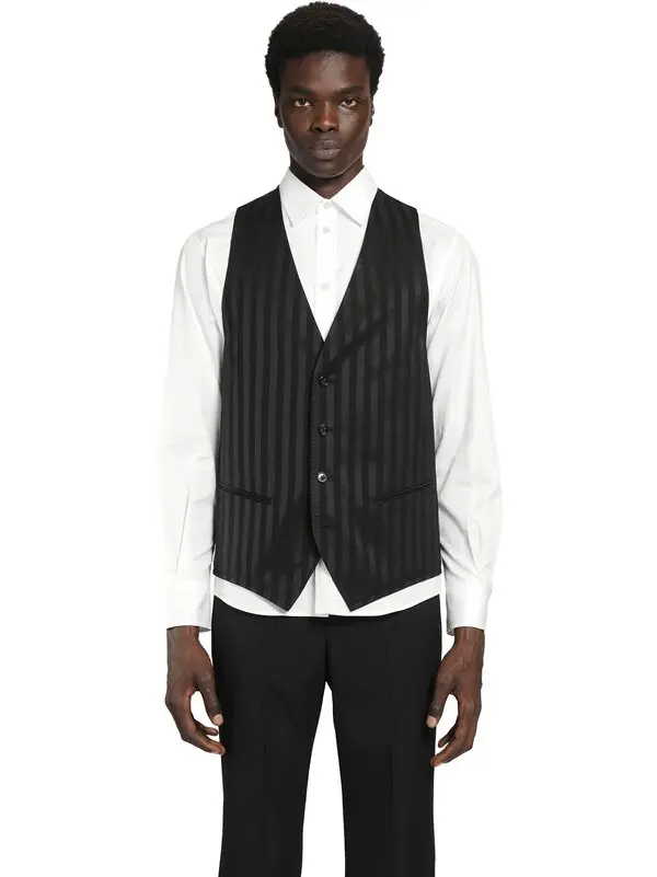 ANN DEMEULEMEESTER Striped Satin Jacquard Waistcoat - Black