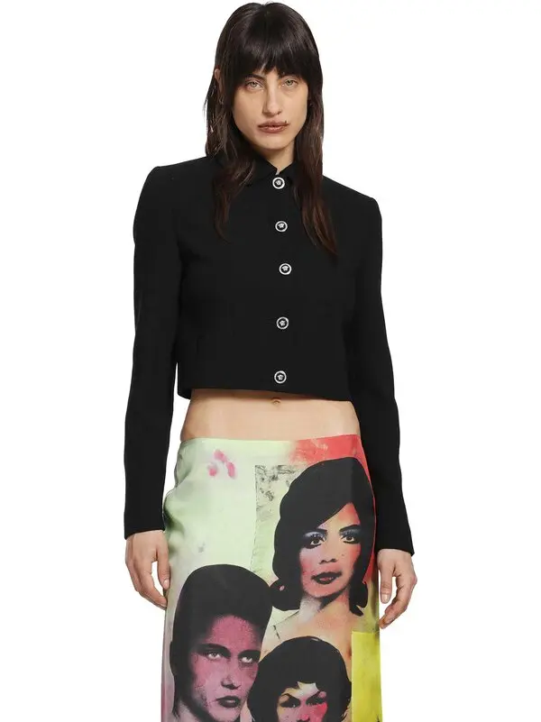Versace Double Wool Crop Jacket With Medusa Hardware - Black