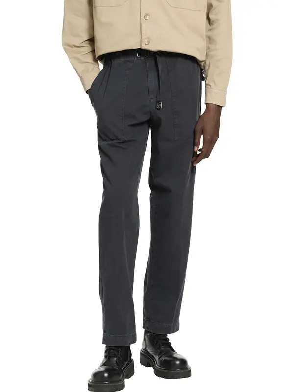 WHITE SAND Belted Cotton Canvas Trousers - Blue