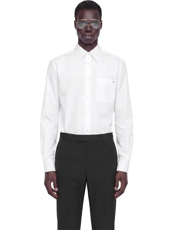 Valentino Garavani V Gold Pocket Shirt In Oxford Cotton - White
