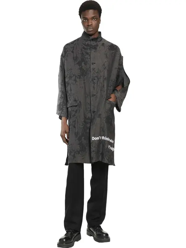 Yohji Yamamoto Jacquard Graphic Print Long Jacket - Grey