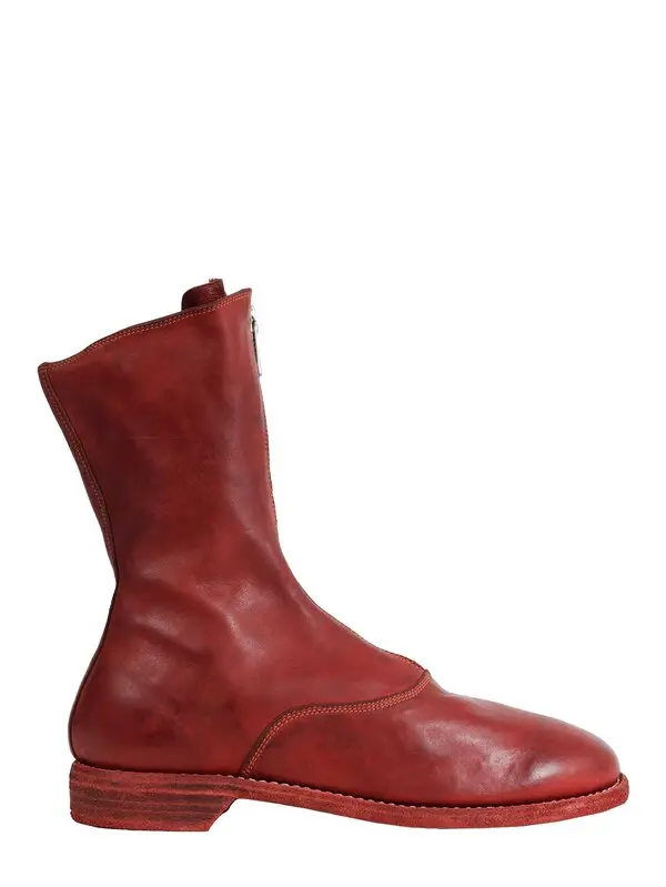 Guidi Zipped Brushed Leather Ankle Boots - Red