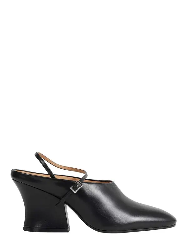JIL SANDER Leather Block Heel Mules - Black