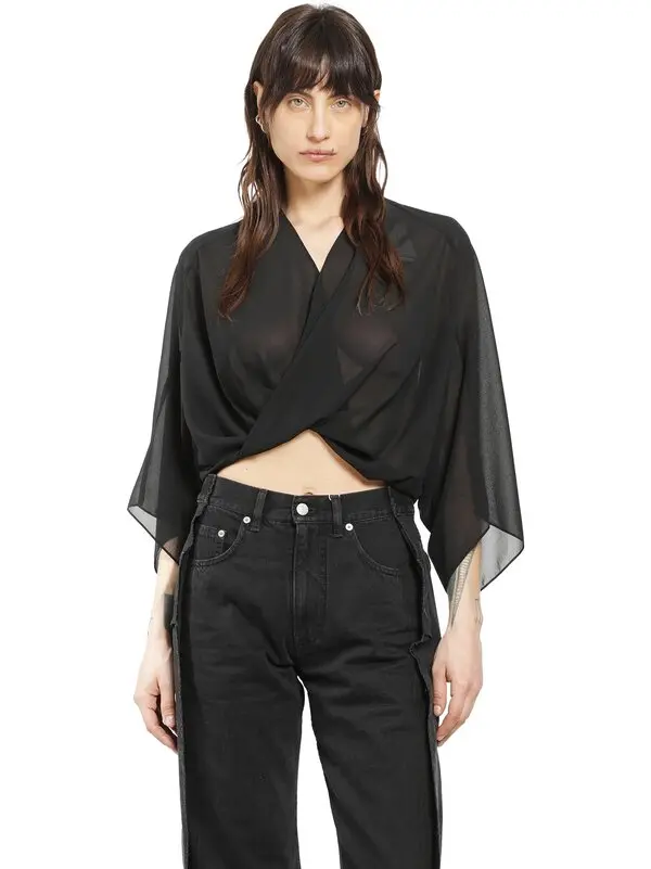 MAISON MARGIELA Draped V-neck Cropped Long Sleeve Top - Black