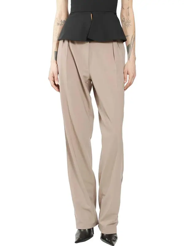 NENSI DOJAKA Taupe Virgin Wool Trousers With Tulle Inserts - Grey
