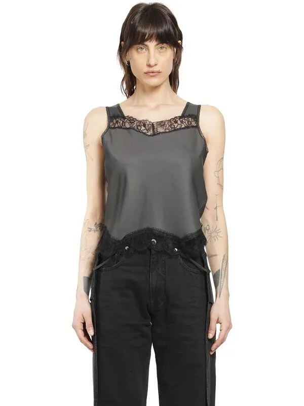 MAISON MARGIELA Lace Trimmed Square Neck Top - Grey
