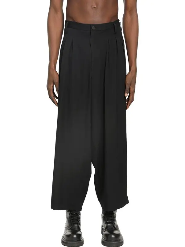 Yohji Yamamoto Wool Pleated Cropped Trousers - Black