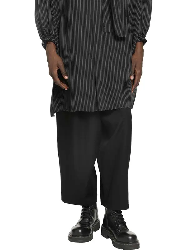 Yohji Yamamoto Wool Pleated Cropped Trousers - Black