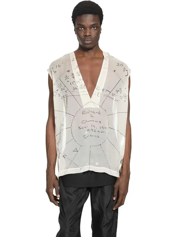 Rick Owens Printed Silk Chiffon Flightsuit Top - White