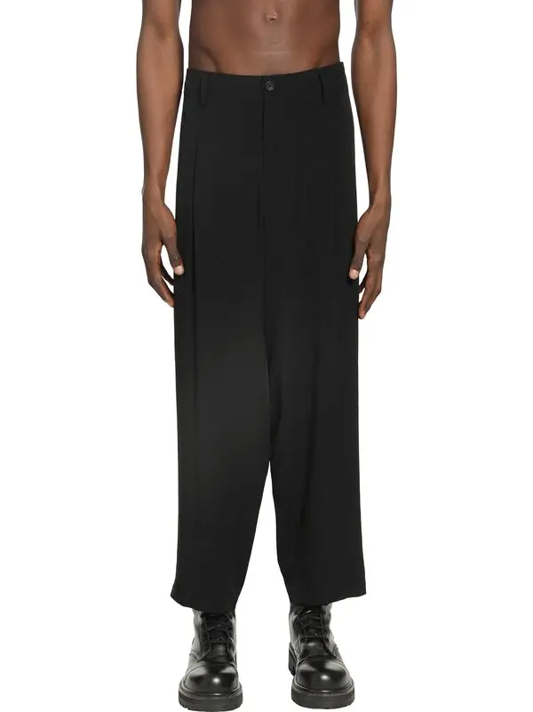 Yohji Yamamoto Pleated Cropped Trousers - Black