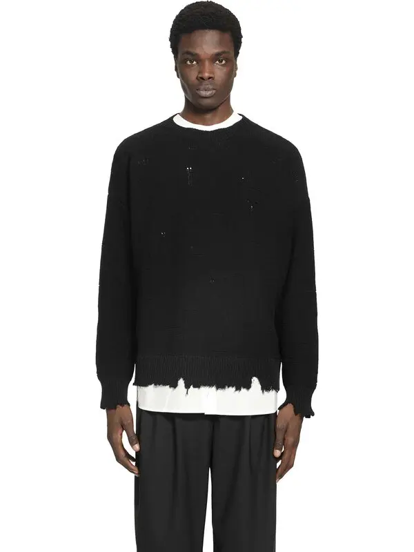 MAISON MARGIELA Distressed Cotton Knit Sweater - Black