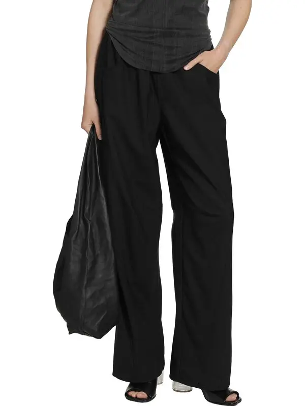ANDREA YA AQOV Straight Leg Elastic Waist Pants - Black