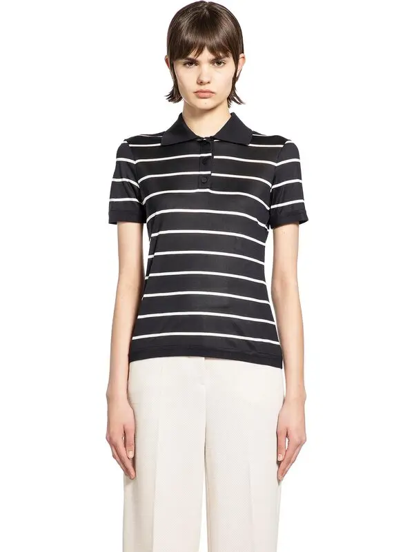 Max Mara Striped Silk Jersey Short-sleeve Polo - Blue