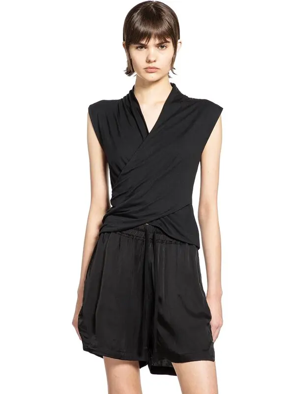 THOM KROM Wrapped Silk Blend V-neck Top - Black