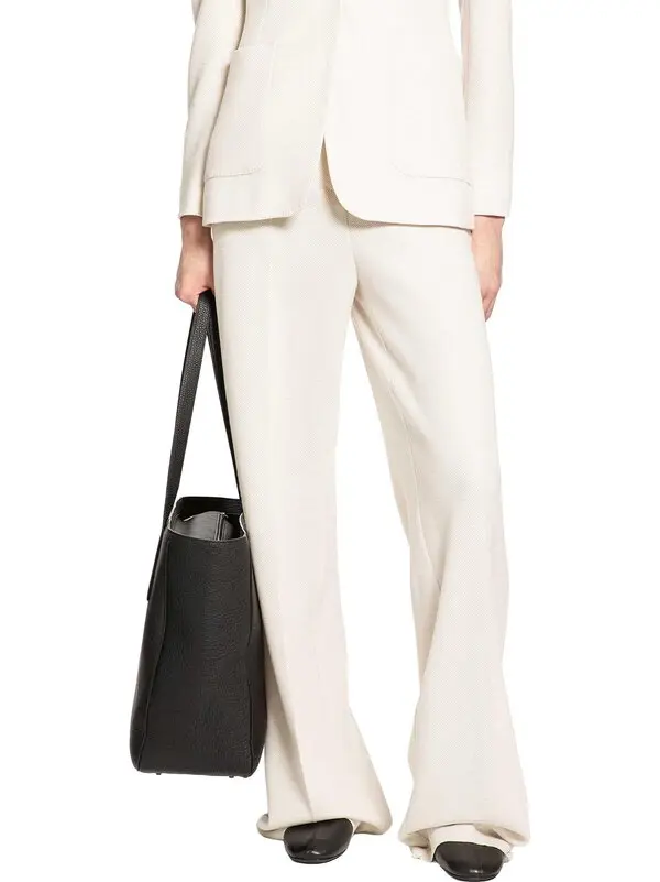 Max Mara Wool Piqué Wide Leg Trousers - Off-white