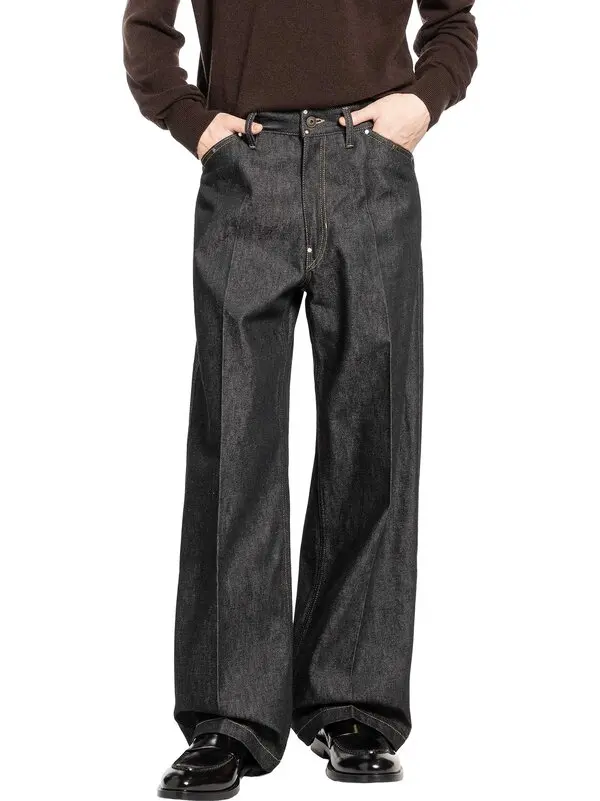 LEMAIRE Wide Leg Studded Denim Pants - Blue