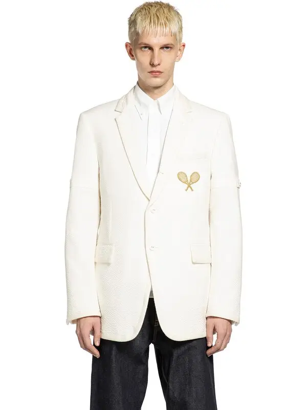 Thom Browne Wide Shoulder Blazer In Wool Seersucker - White