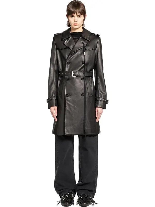 ANN DEMEULEMEESTER Fitted Double Breasted Leather Coat - Black