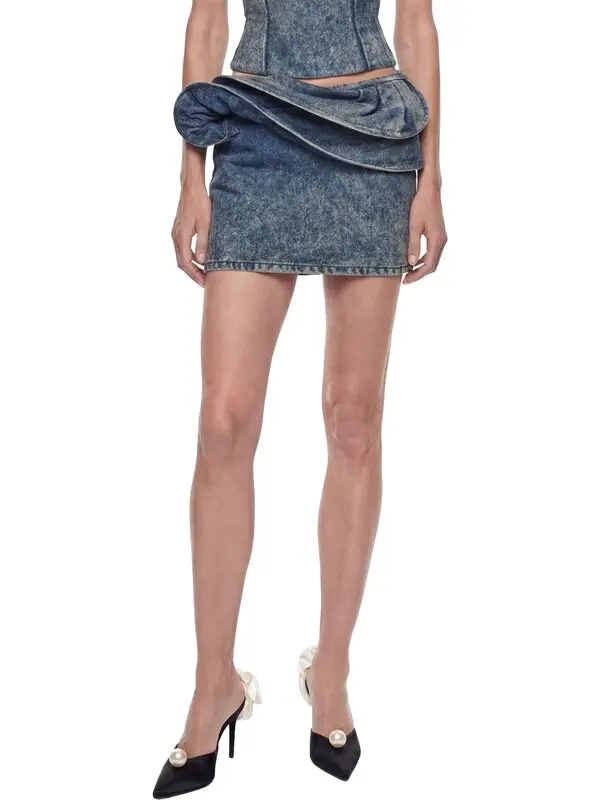 Magda Butrym Denim Rose Detail Mini Skirt - Blue