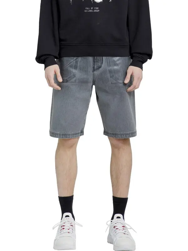 44 LABEL GROUP Washed Waxed Denim Shorts - Grey