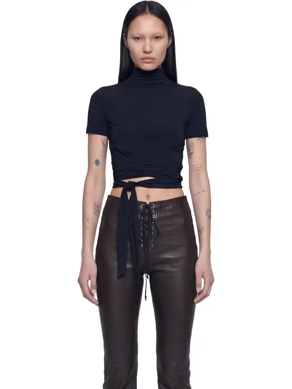 NVL GARDE Wrap Mock Neck Short Sleeve Tee - Black