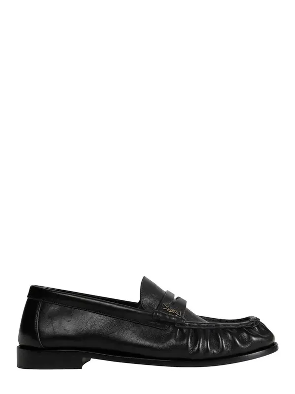 Saint Laurent Le Loafer Supple Leather Moc Toe Shoes With Cassandre Plaque - Black