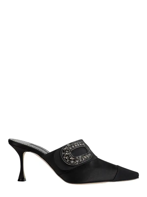 Manolo Blahnik Tula 70 Satin Mules With Jewel Buckle - Black