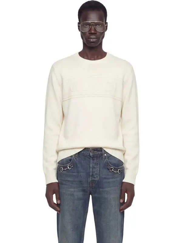 Gucci Knit Cotton Wool Jumper With Intarsia - White