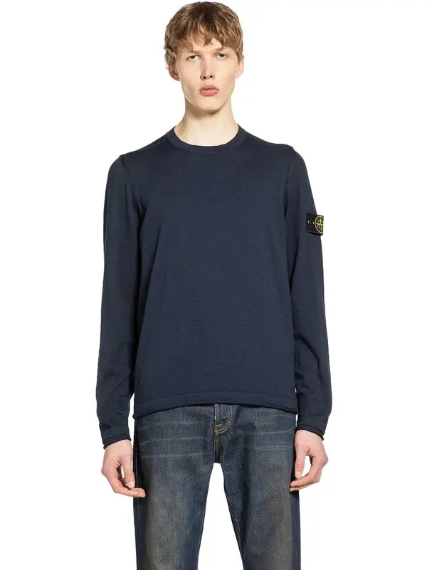 Stone Island Cotton Nylon Stitch Knit Crewneck Sweater - Blue