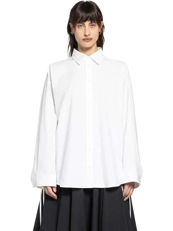 Balenciaga Lace-up Detail Cotton Poplin Shirt - White